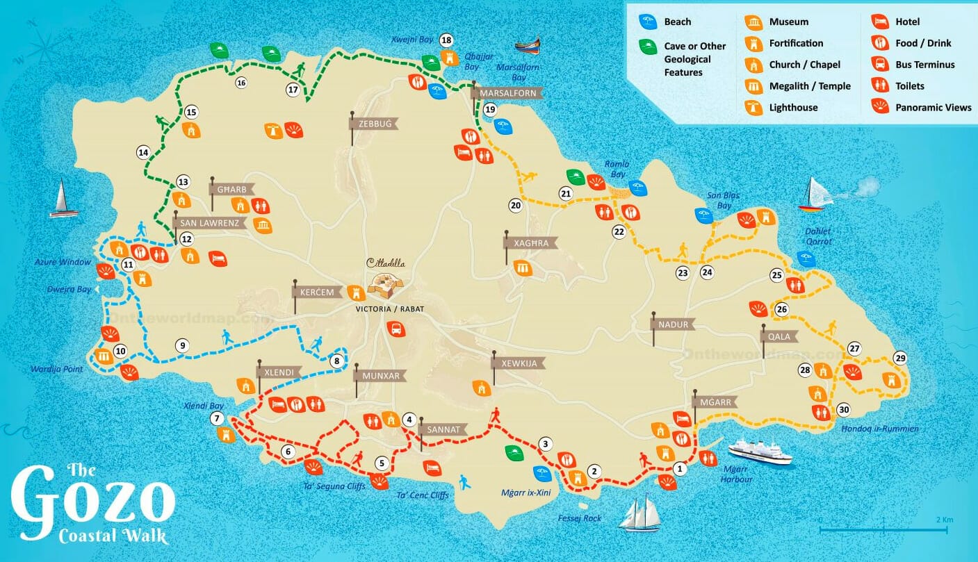 Entdecke Gozo - Alle 18 Orte und die Top Sehenswürdigkeiten in Gozo